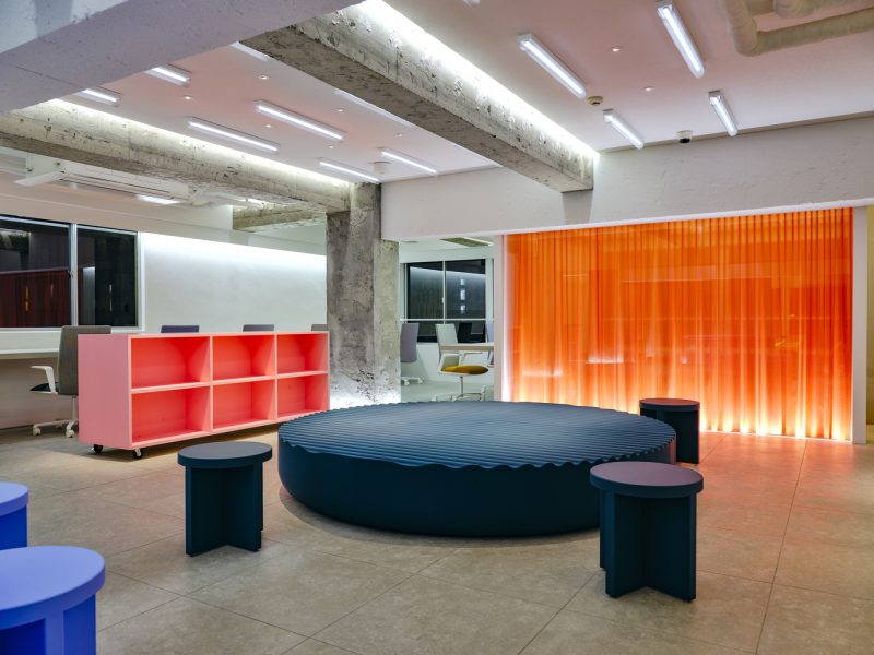 Driving bright hues in workspaces, Kii inc. designs Lyonesse Pictures Office, Japan - Commercial ...