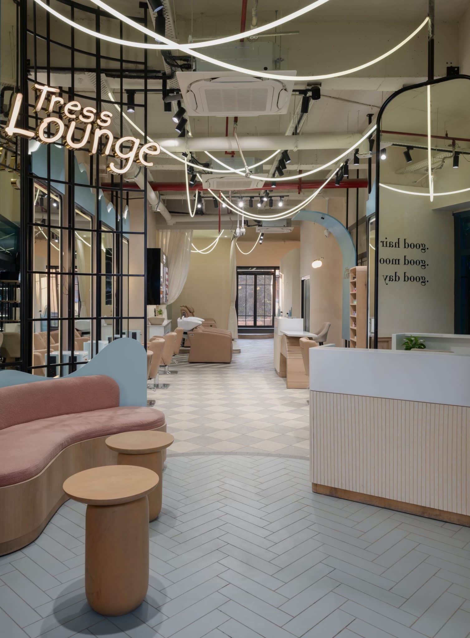 A salon reborn in an unlikely space through the transformative design ...